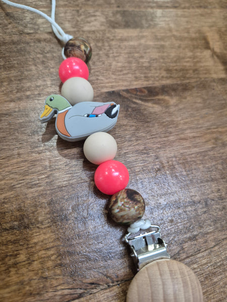 Mallard Duck Paci Clip – Camo & Coral Baby Pacifier Holder | Handmade ...